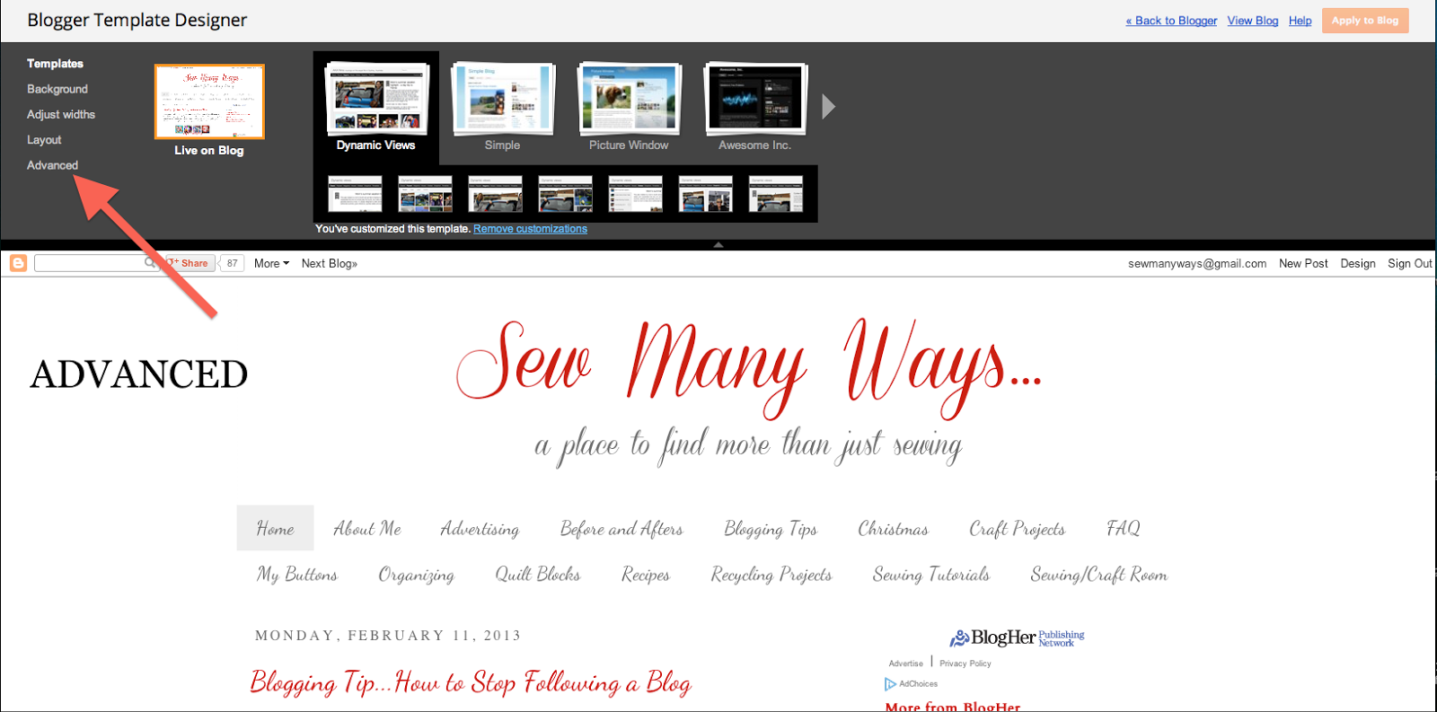 Sew Many Ways...: Blogging Tip...How to Add Pages or Tabs to the Top of ...