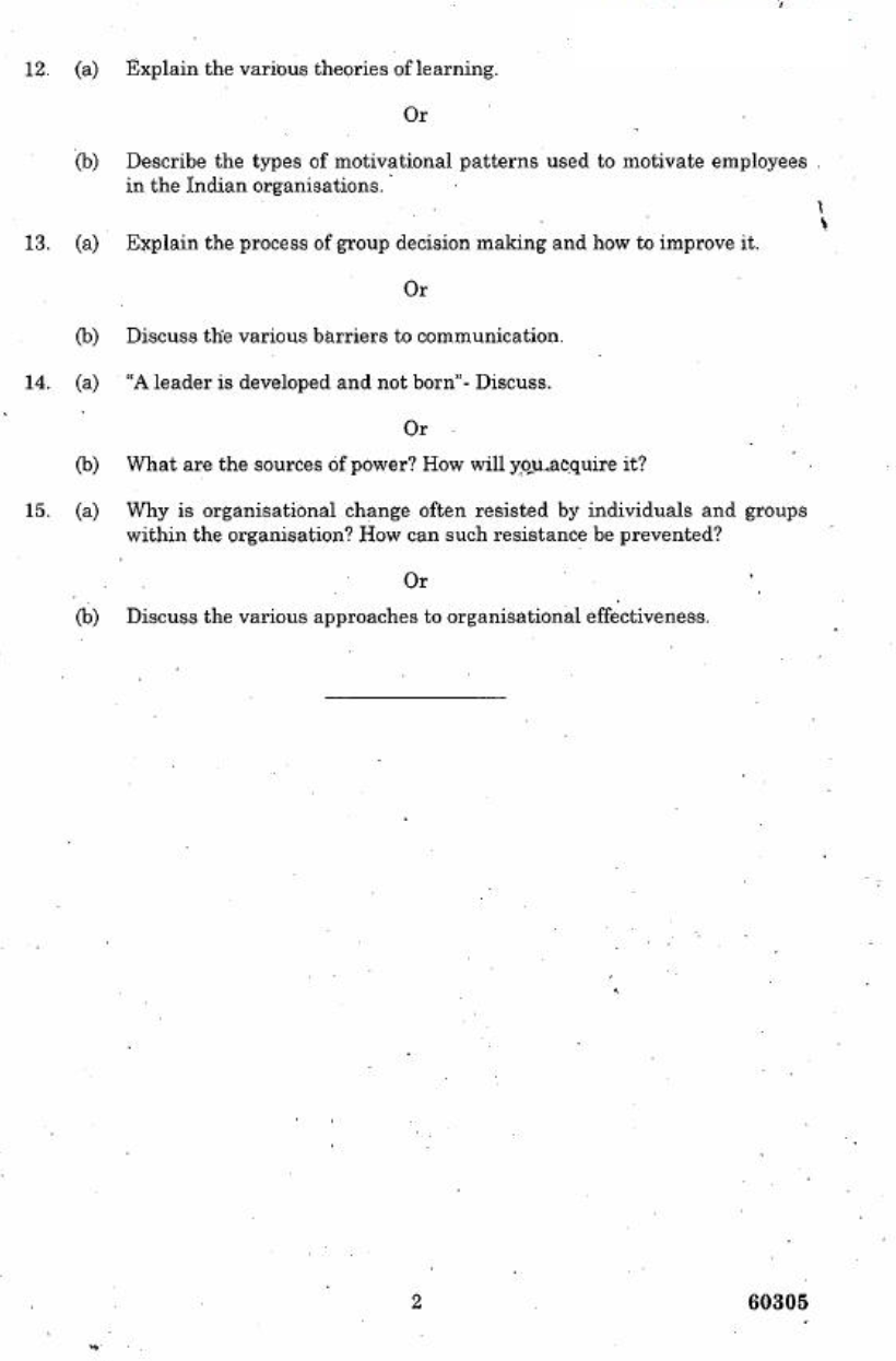 BA7105 Organizational Behaviour May June 2014 Question Paper ...