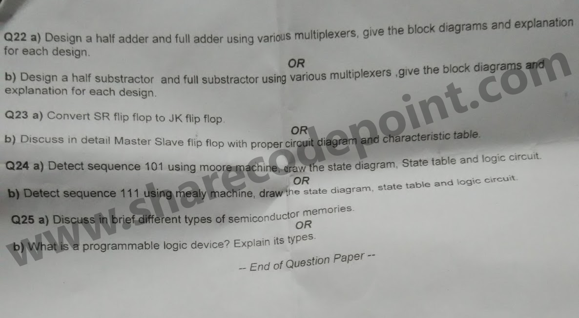 ECE213 : Digital Electronics End Term Exam Question Paper - MCQ ...