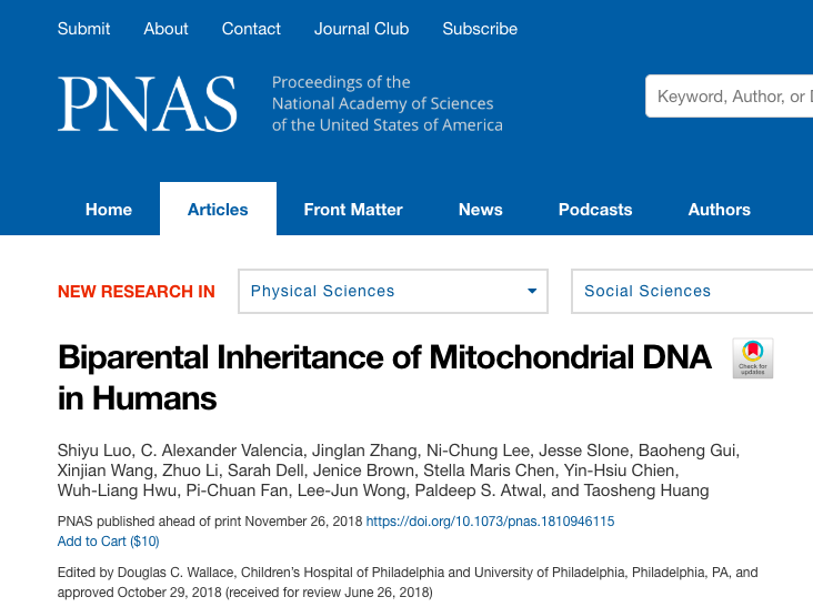 Genealogy's Star: Comments on Biparental Inheritance of Mitochondrial ...