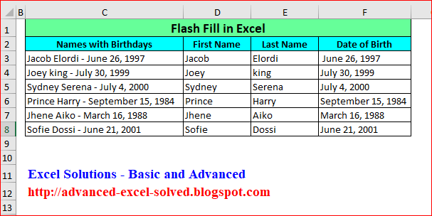 Flash Fill - Split Cells in Excel – Step by Step | Excel Solutions ...