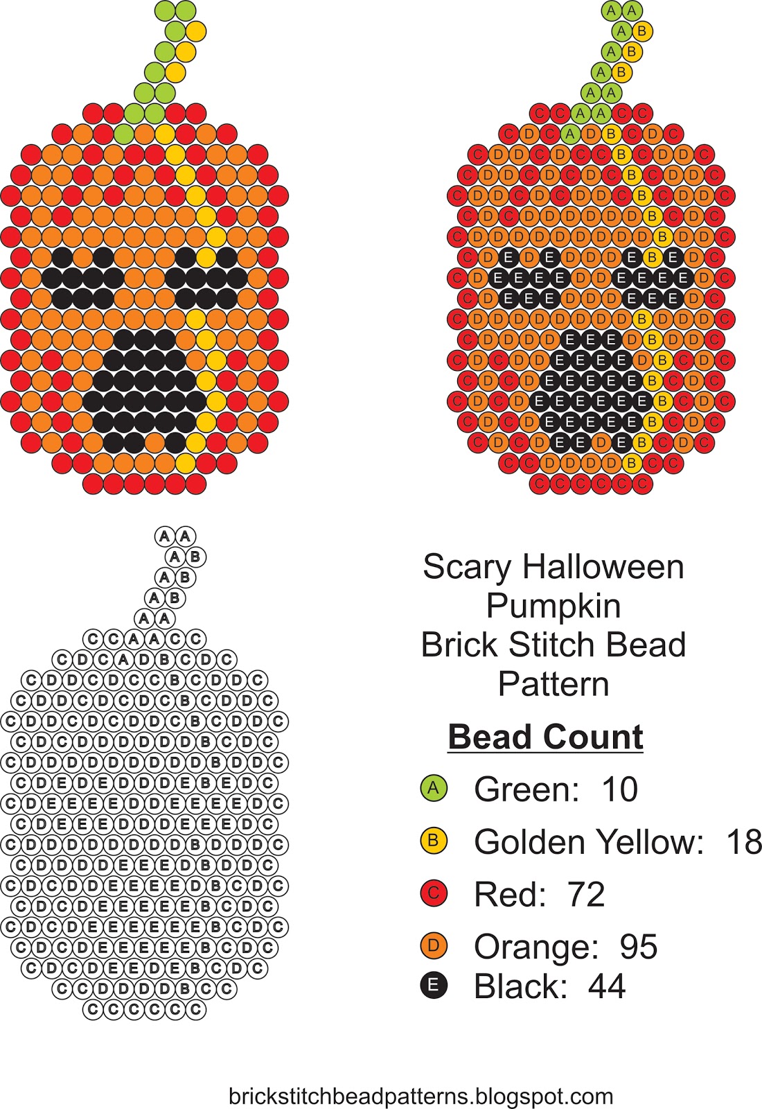 Brick Stitch Bead Patterns Journal: Scary Halloween Pumpkin #3 Brick ...