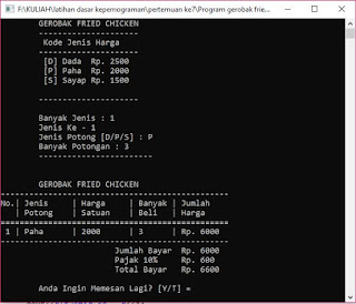 Catatan Kuliah: Membuat program Gerobak Fried Chicken menggunakan perintah Array