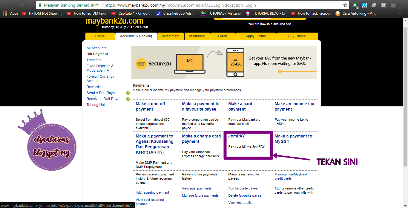 Cara Buat Pembayaran Bil Internet P1 Menggunakan Maybank2u