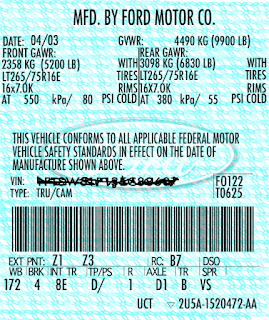 Replacement VIN (vehicle identification number) Stickers: Door Jam ...