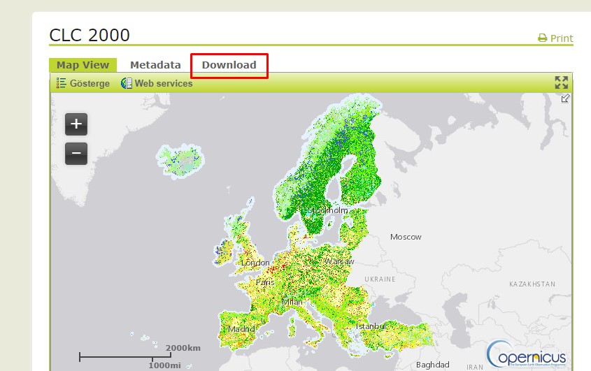 DOWNLOAD DATA CORİNE LAND COVER