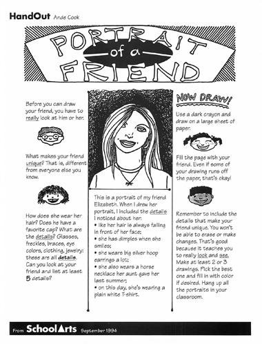 No Corner Suns: Portrait of a Friend Handout and art class substitute ...