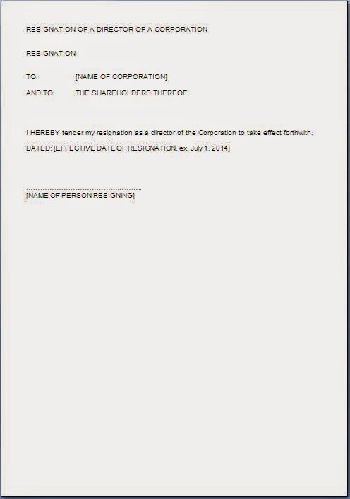 Director Resignation Letter Format in Word