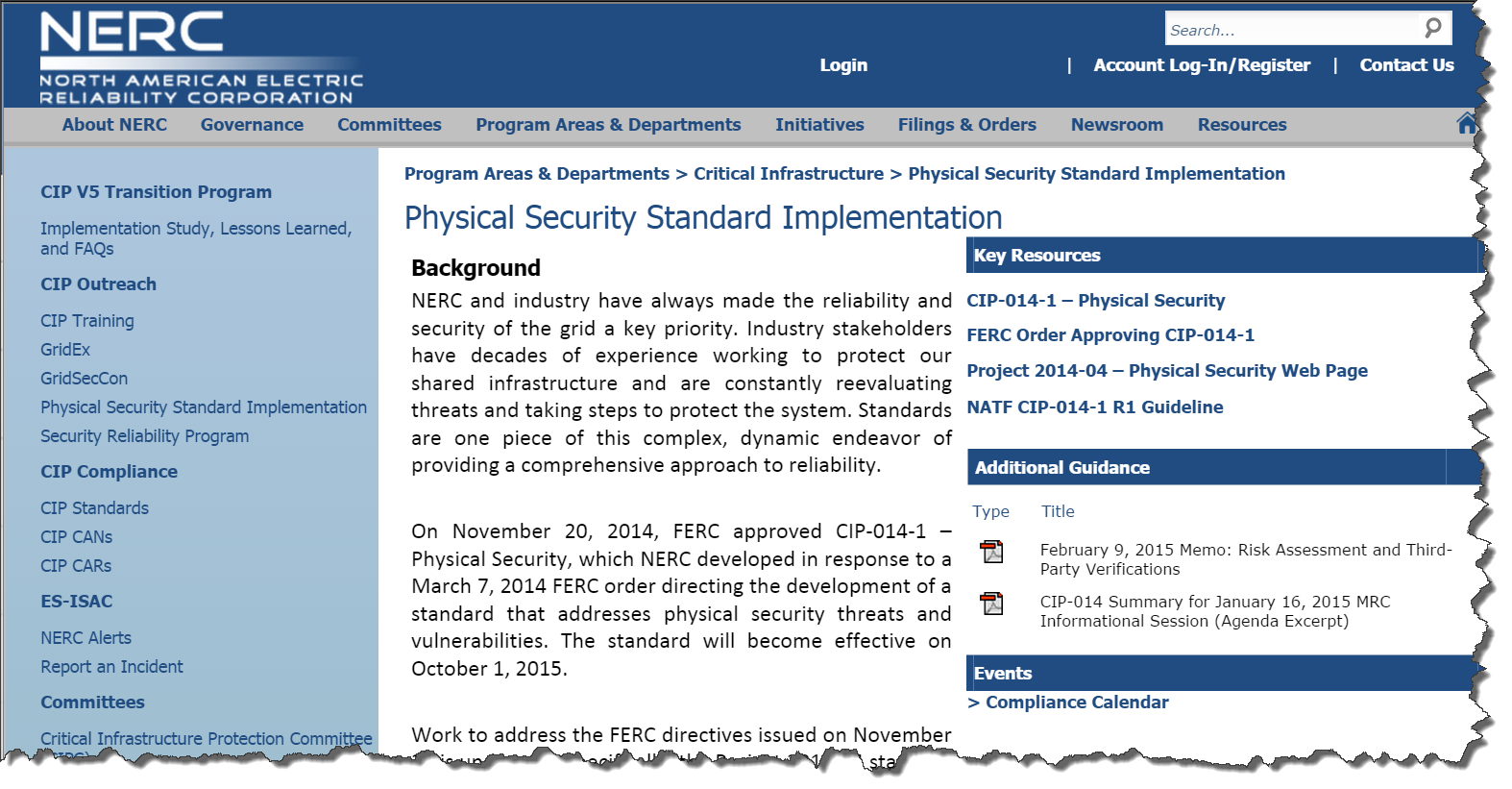 Infrastructure Security Blog: CIP-014 Implementation Update from NERC