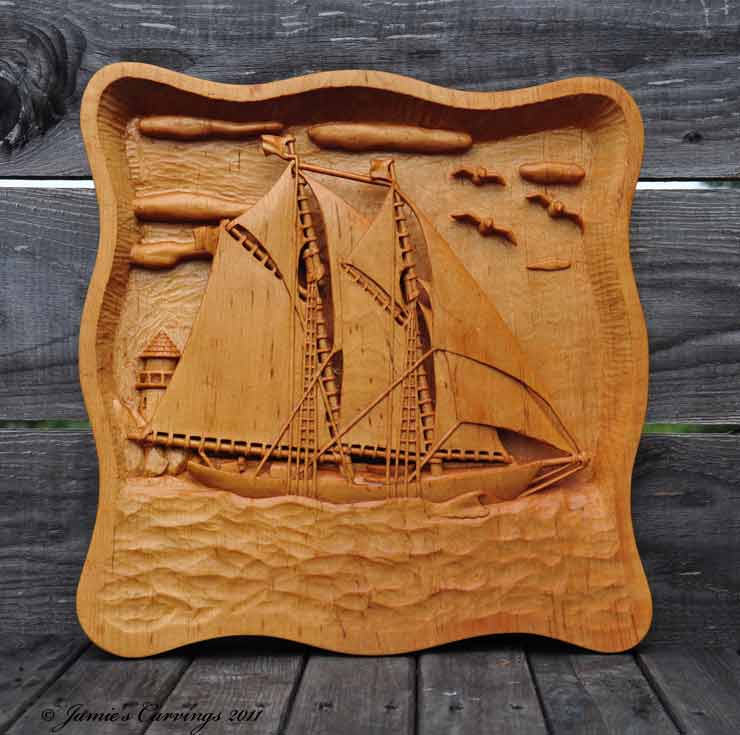 Jamie's Carvings: Bluenose II High Relief Carving by Jamie Thibault