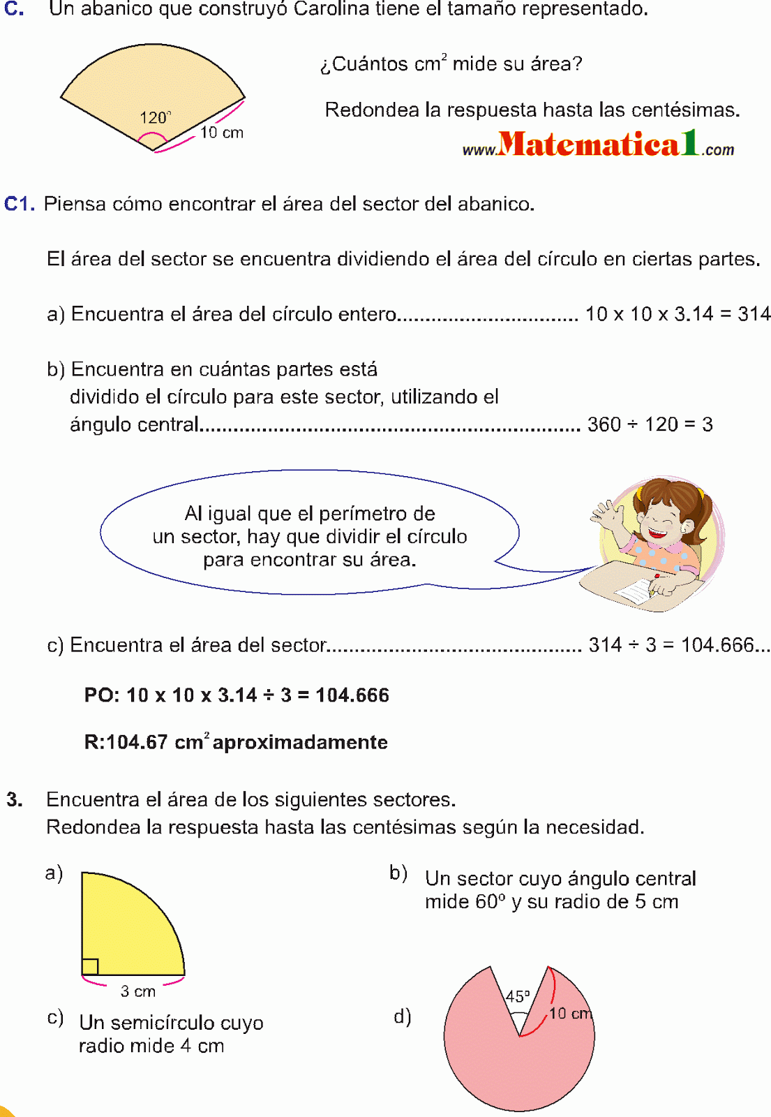 AREA DE UN CIRCULO EJERCICIOS RESUELTOS DE MATEMÁTICAS DE PRIMARIA O BÁSICO PDF
