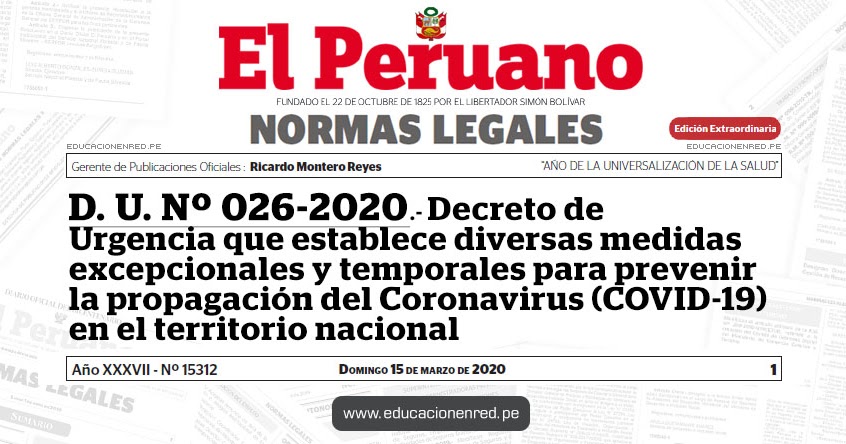 D. U. Nº 026-2020.- Decreto de Urgencia que establece diversas medidas excepcionales y ...