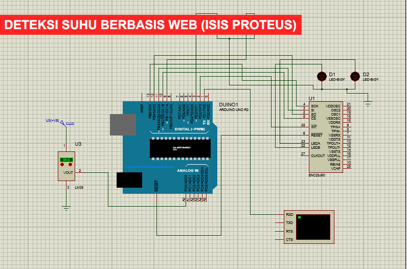 Deteksi Temperature Web Based dengan ISIS Proteus ENC28J60 Arduino