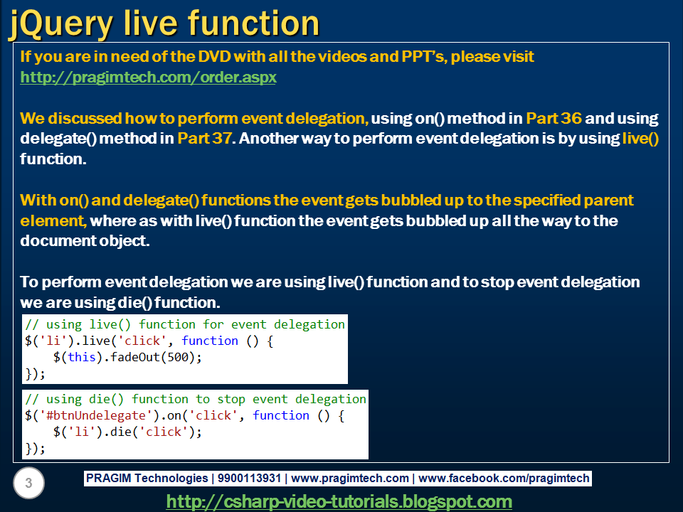 Sql server, .net and c# video tutorial: jQuery live function