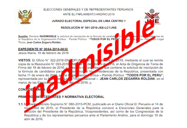 Esta es la resolución que declara inadmisible su fórmula presidencial ...