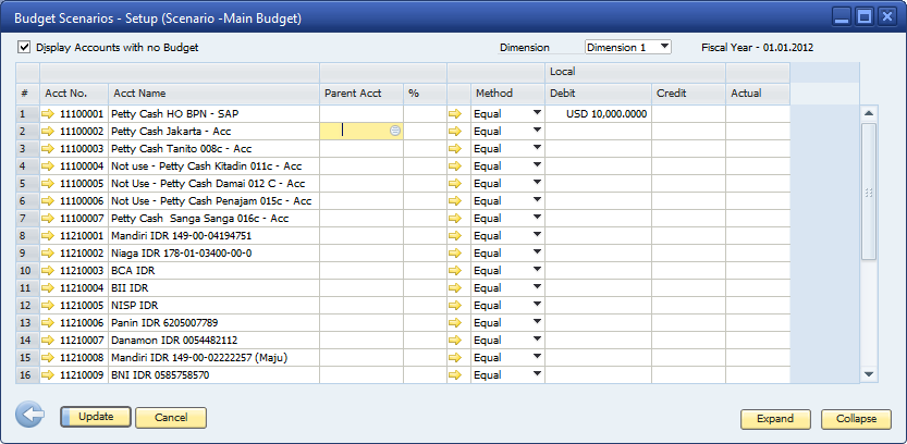 Budget Scenario Setting SAP Business One - SAP business one