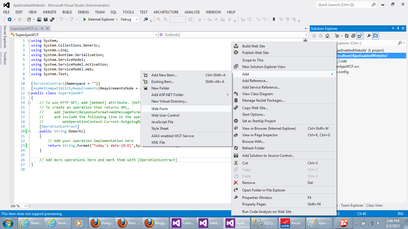 Wcf Tutorials Ajax Enabled Wcf Service In Asp 4 5