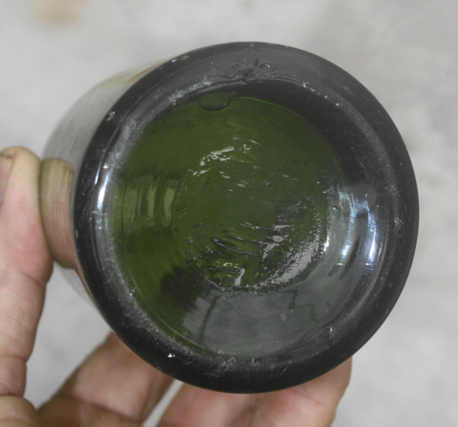 TreasureGuide's Bottle Barn: Two Green Blown Blob Top Bottles