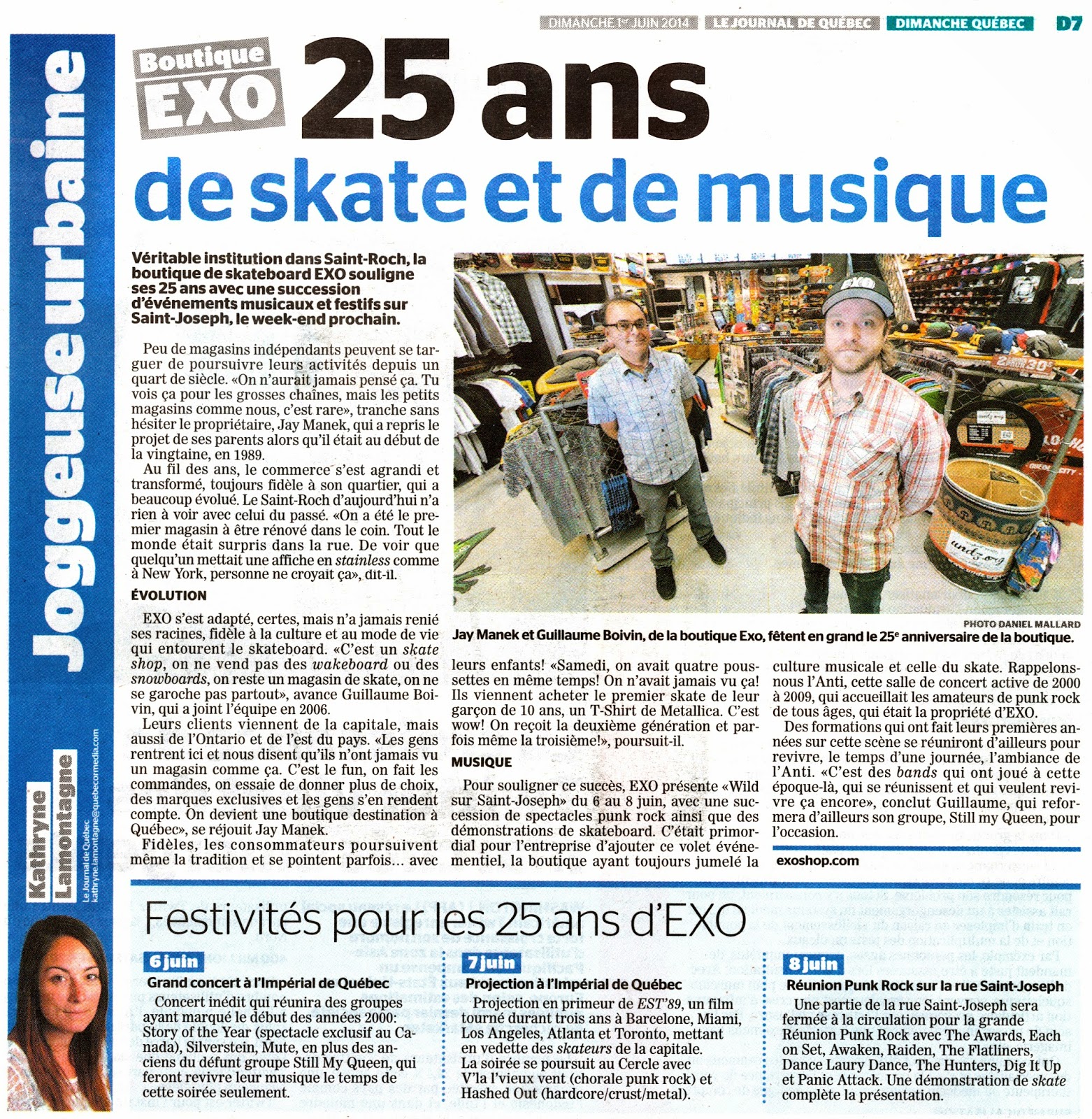 Les 25 ans d'EXO dans le Journal de Québec - EXO SHOP - Blog