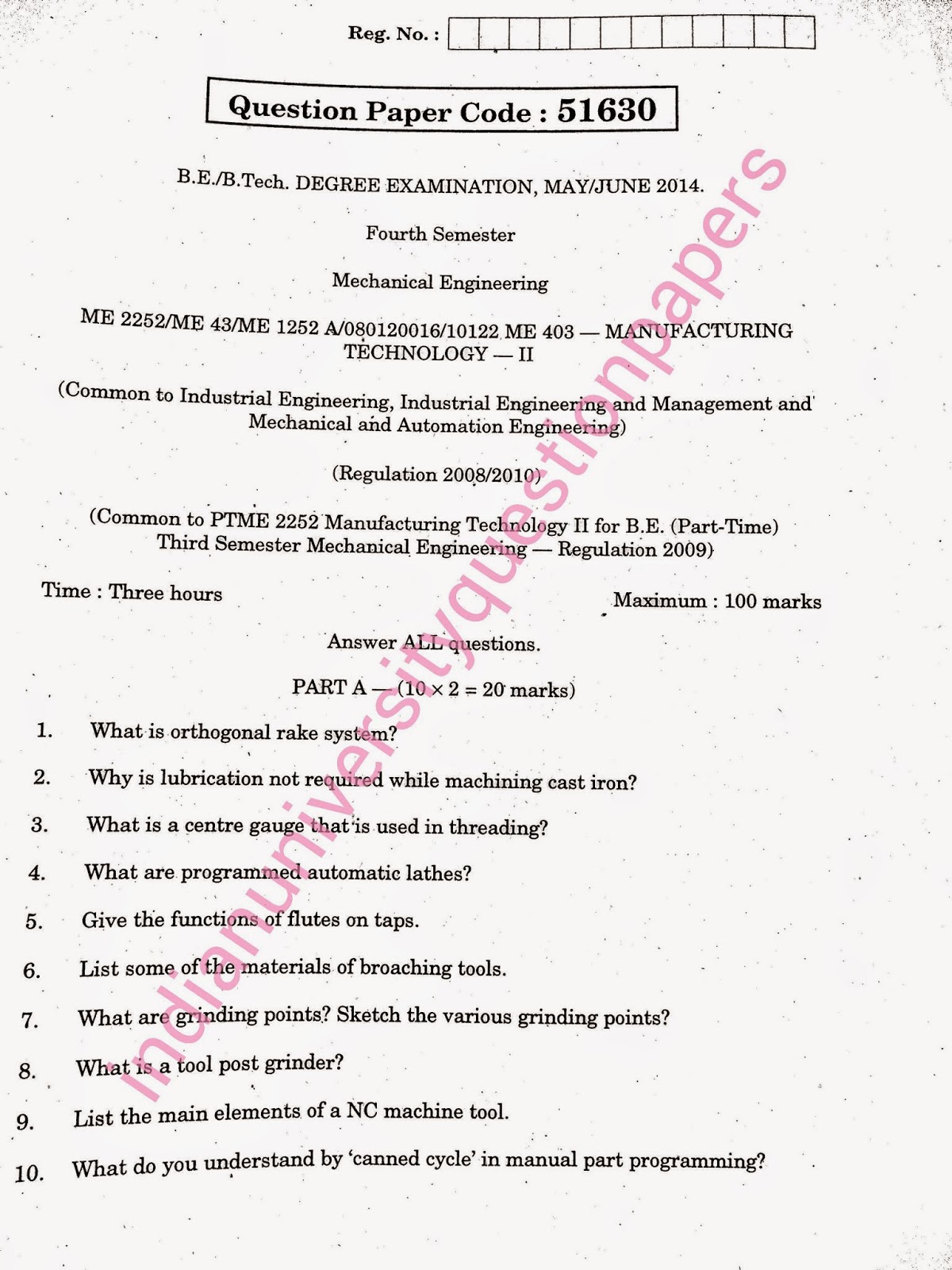 ME2252 Manufacturing Technology II B.E Mechanical Engineering 04th ...
