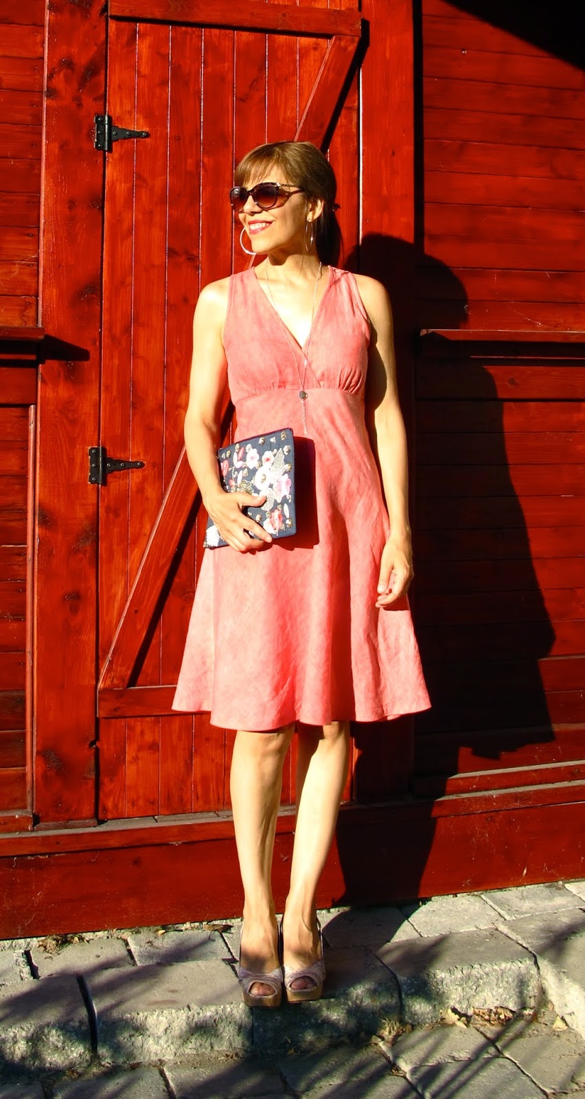 Marfy 6194 coral linen dress / Robe Marfy 6194 en lin corail