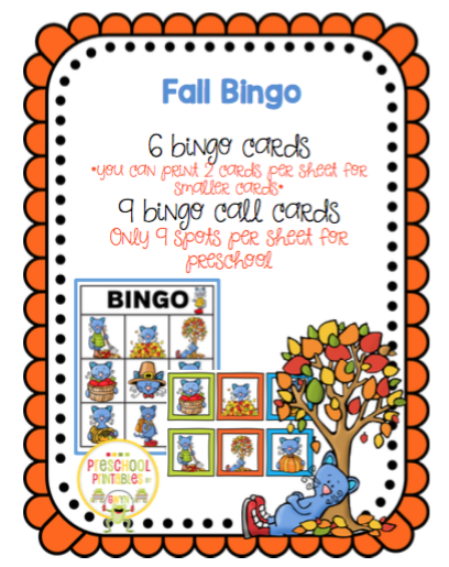 Fall Bingo ~ Preschool Printables