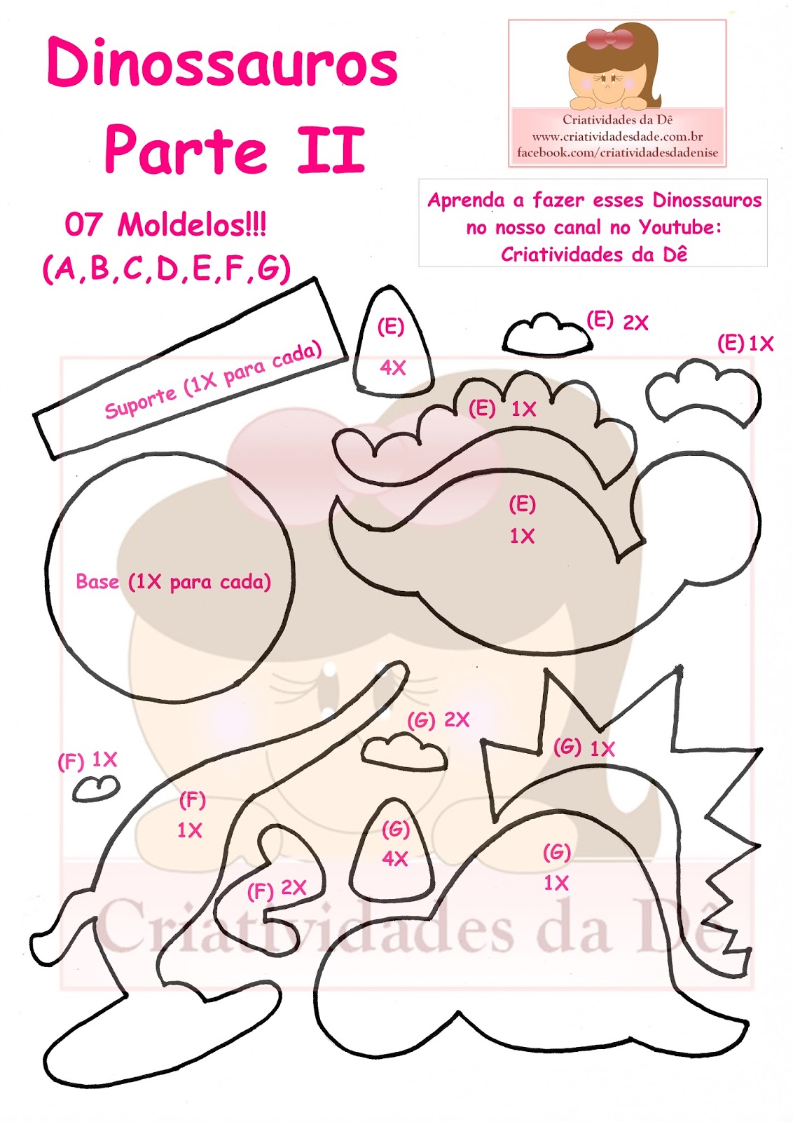 Criatividades da Dê: Dinossauros em EVA 07 Modelos!!! - Vídeo de Como Fazer e Molde Grátis :)