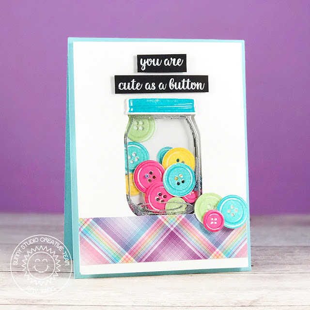 Sunny Studio: Cute As A Button and Vintage Jar Shaker Card with Amy