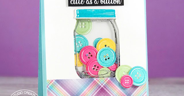 Sunny Studio: Cute As A Button and Vintage Jar Shaker Card with Amy