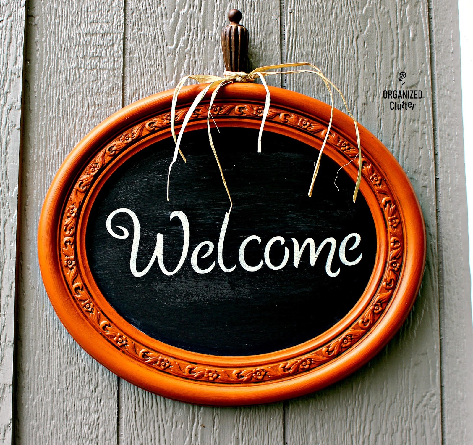 Garage Sale Oval Mirror to Fall Pumpkin Welcome Sign! - Organized Clutter