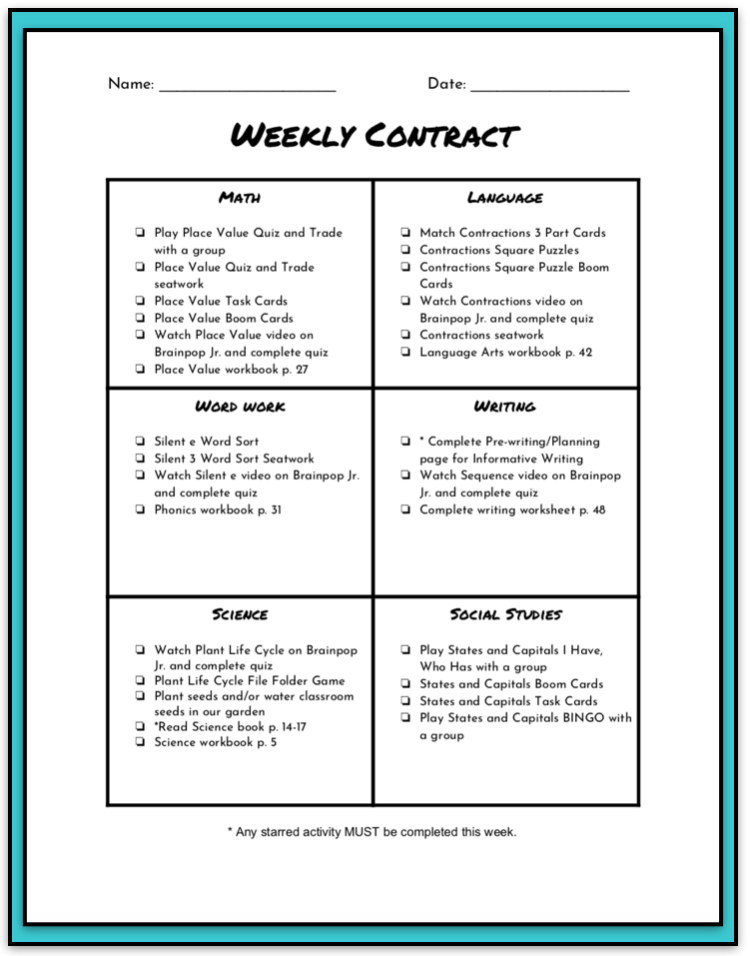 The Differentiation Shop: Using Contracts for Differentiated Learning