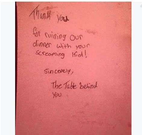 Mother writes about how she received a rude note over her baby