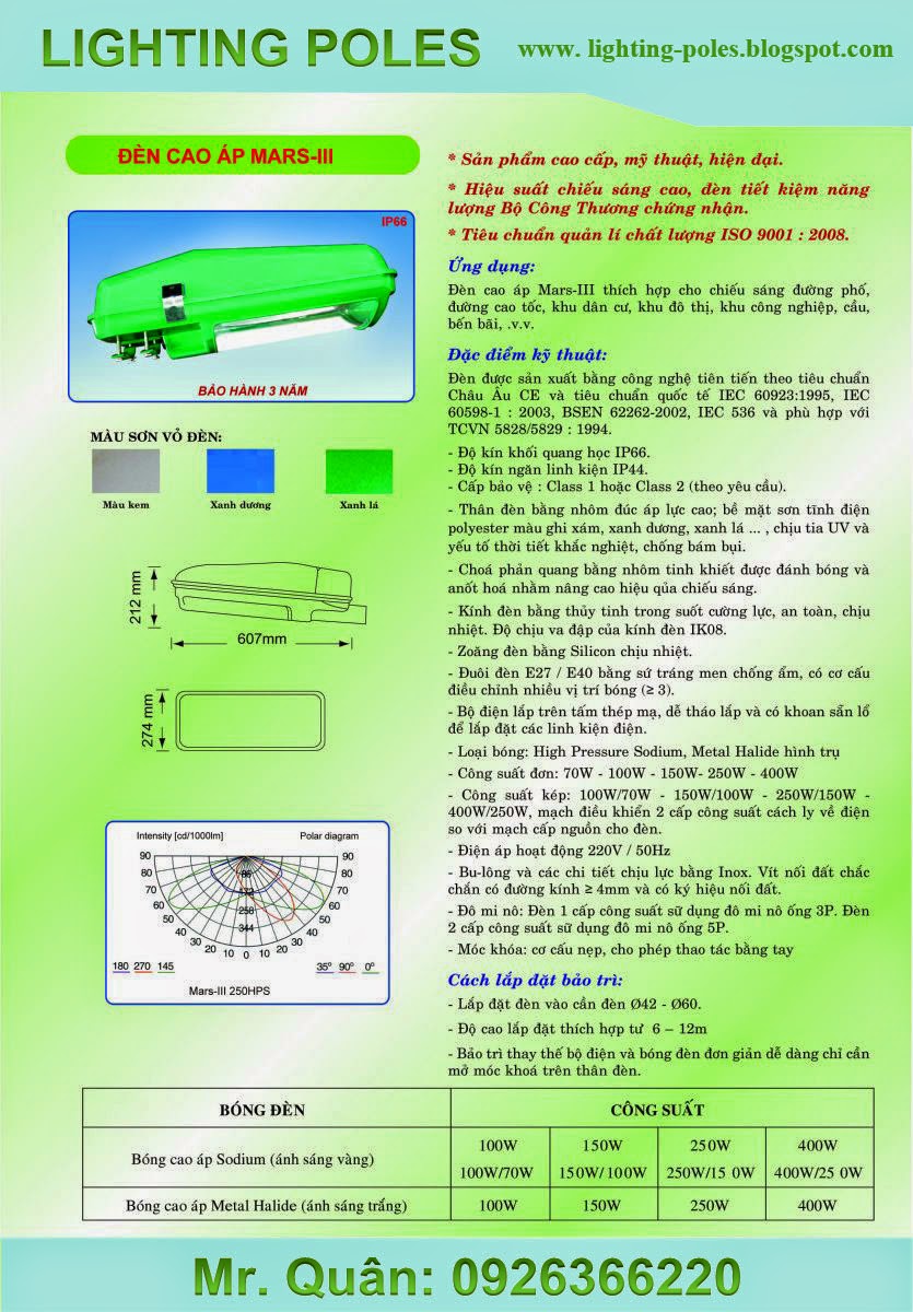 CÔNG TY BARICO: ĐÈN ĐƯỜNG CAO ÁP CHÓA MARS III
