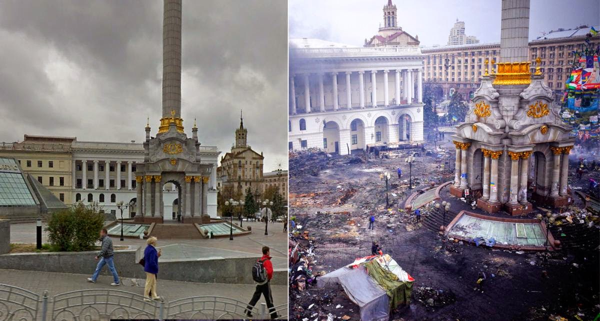 Before and after shots of Independence Square in Kiev, Ukraine that put ...