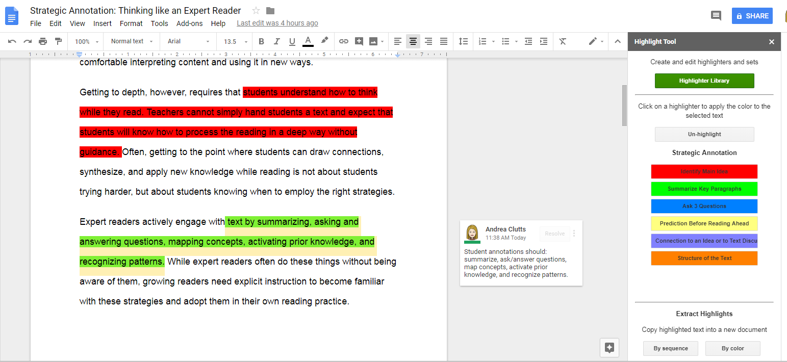 Creative Tech Classrooms: Google Highlight Tool Focuses Student Annotations