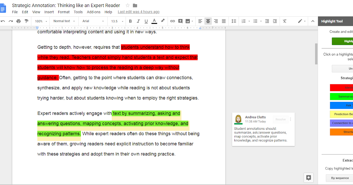 Creative Tech Classrooms: Google Highlight Tool Focuses Student Annotations
