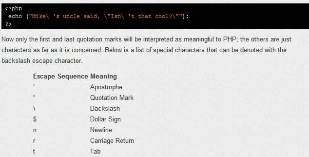 Escape Sequence In Php 5th Day Lecture Of Php Samee Articles