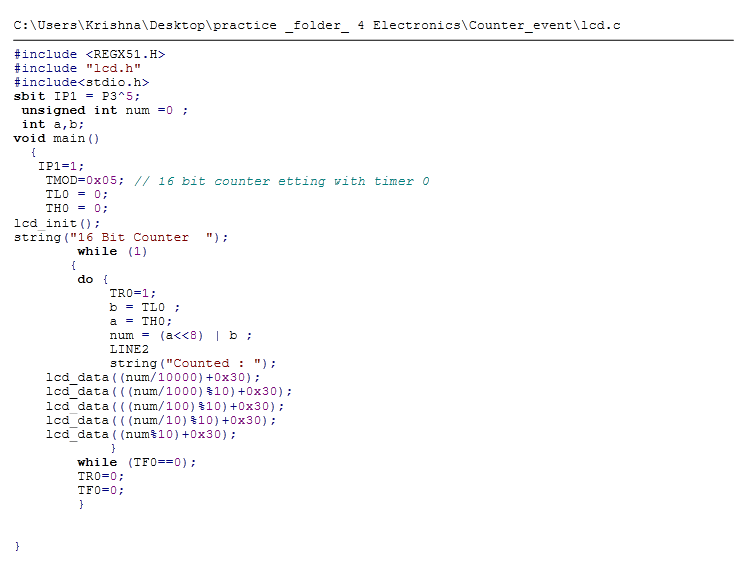 16 Bit Event Counter & Displaying on LCD1 | Embedded System Desgin