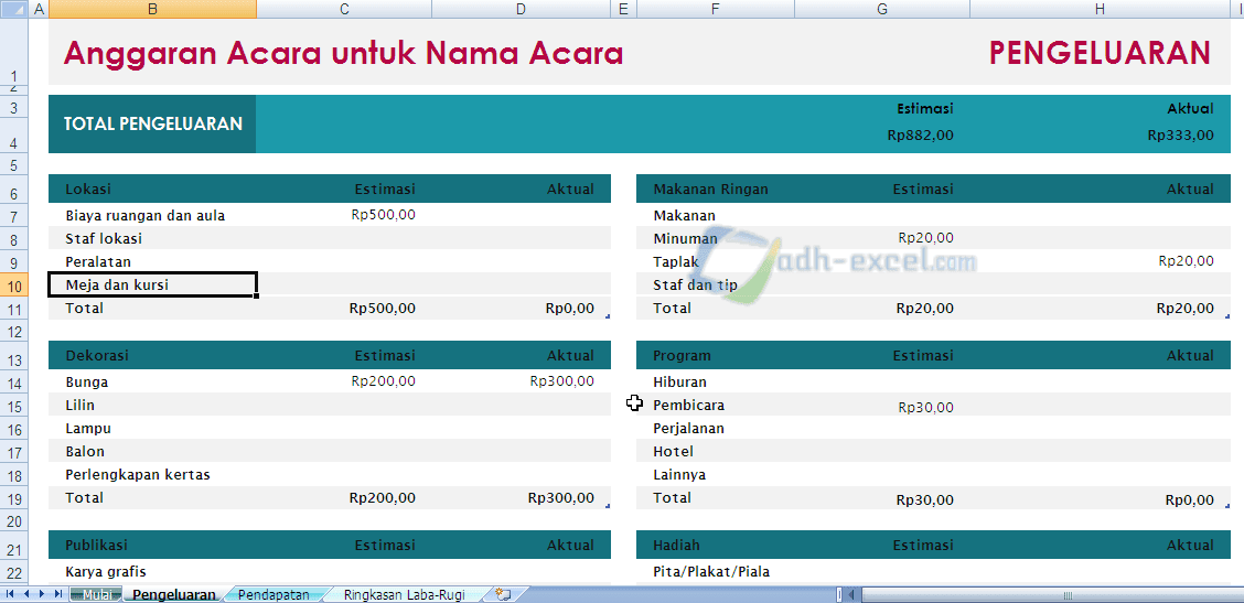 Membuat Anggaran Acara Sederhana Dengan Menggunakan Template Excel ...