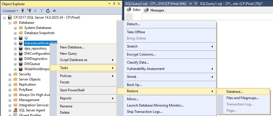 SCRIPTS EM SQL: SQL SERVER - O assistente para restauração de banco de ...