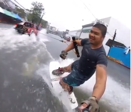 Wakeboarding in flooded town of Camsur goes viral - Where In Bacolod
