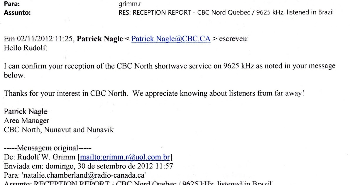 DXways-br: Resposta recebida: 9625 kHz - CBC North, Quebec CANADA