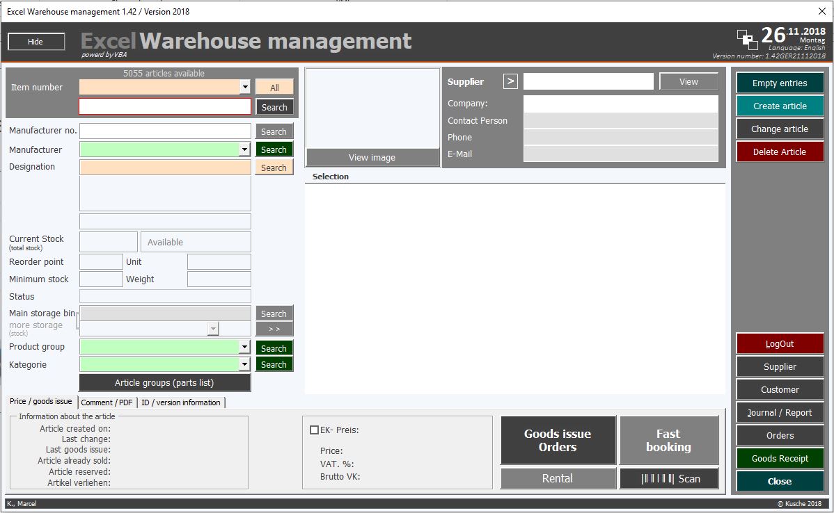 Warehouse management with Excel