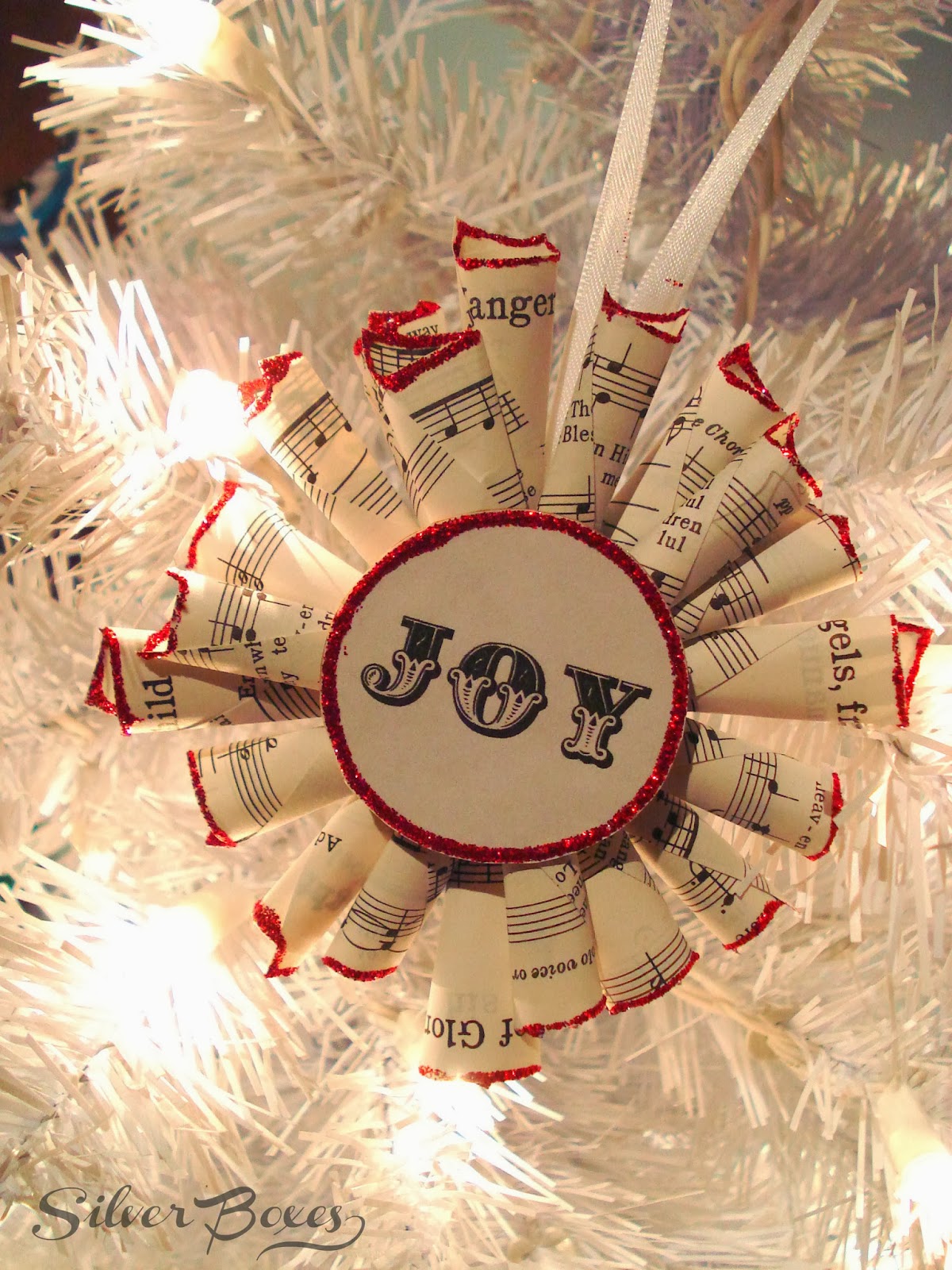 Silver Boxes: Mini Sheet Music Wreath Tree Ornaments