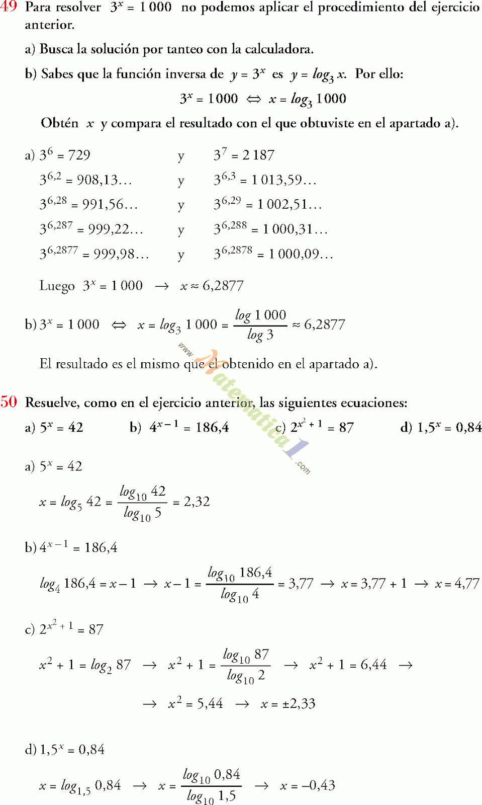FUNCION EXPONENCIAL Y LOGARITMO EJERCICIOS RESUELTOS PDF