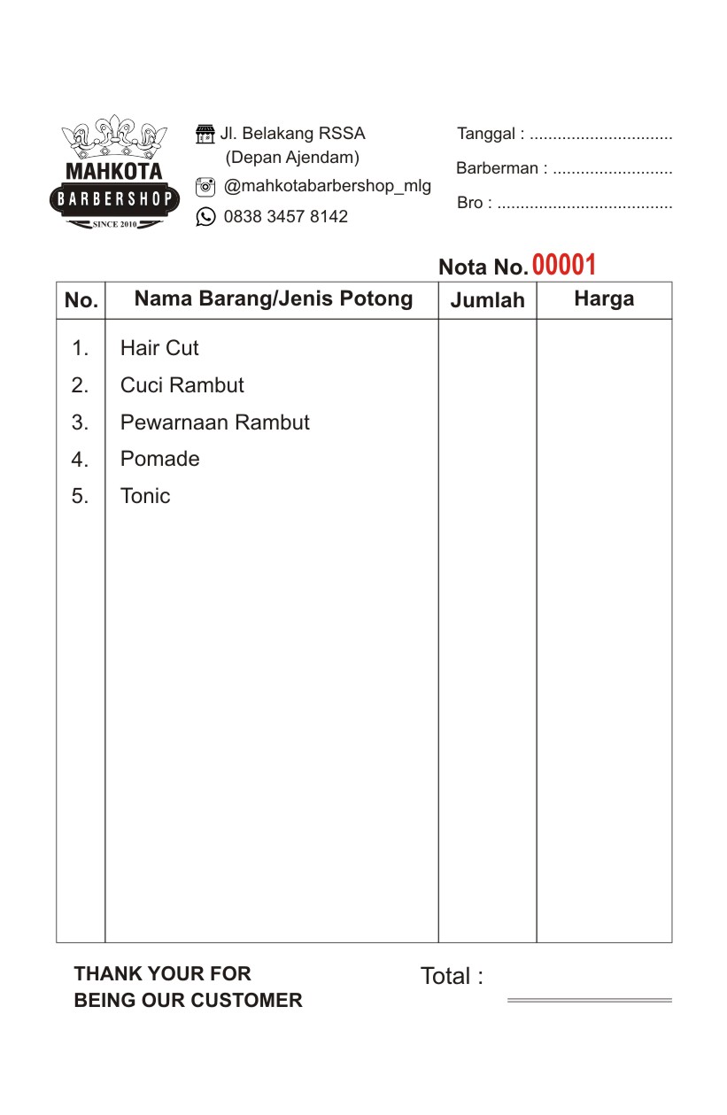 Contoh Nota Bon Kosong | Percetakan di Malang | Cetak murah dan ...