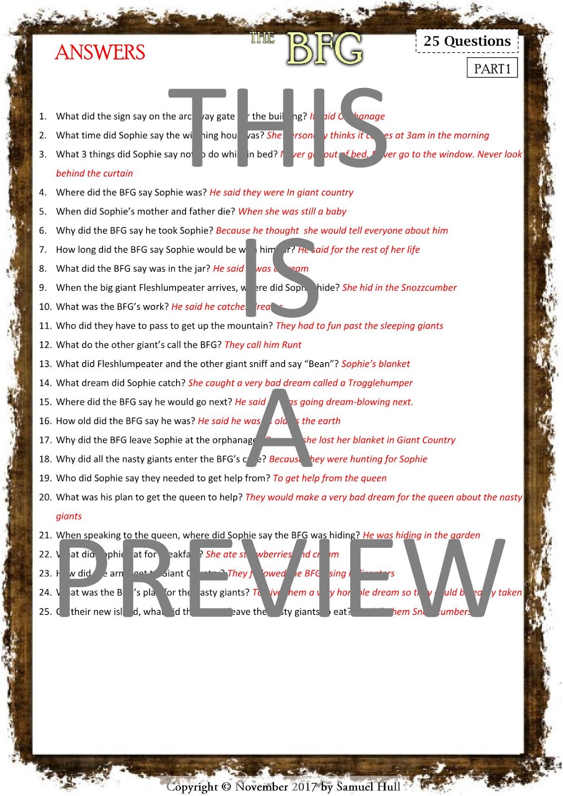 The BFG Movie Guide (2016) + Activities (Color + B/W) - Answer Keys ...