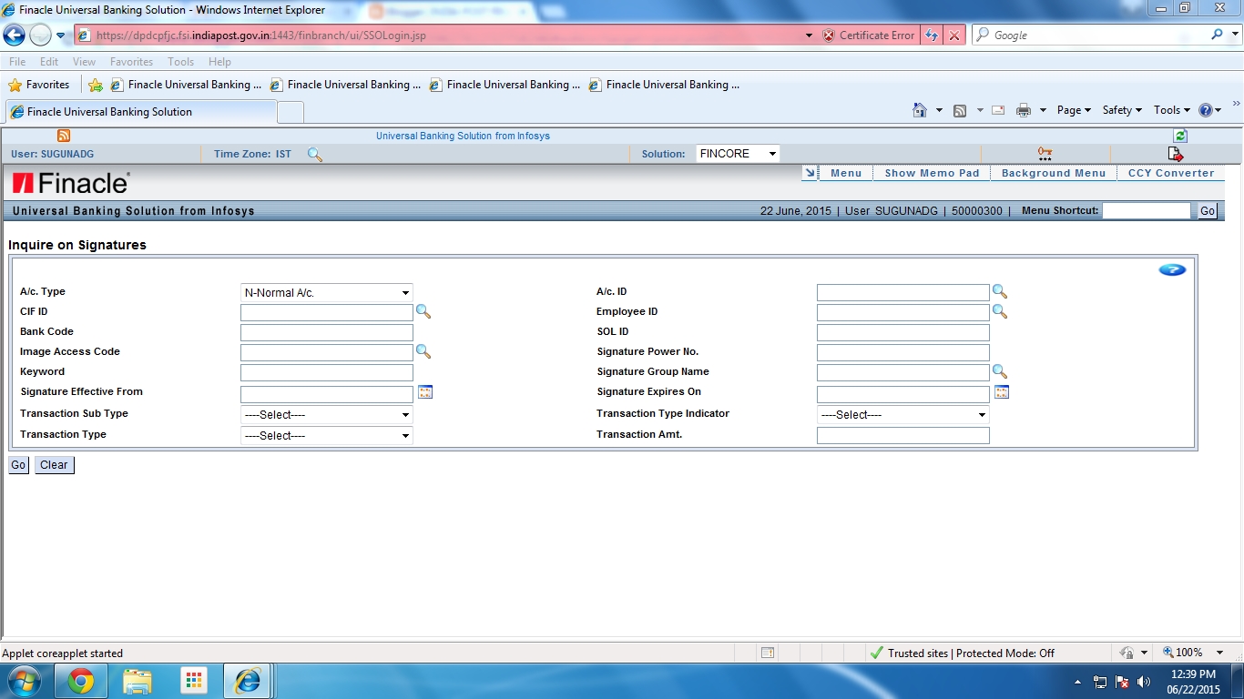 Signature viewing menu in DOP Finacle - POFINACLEGUIDE
