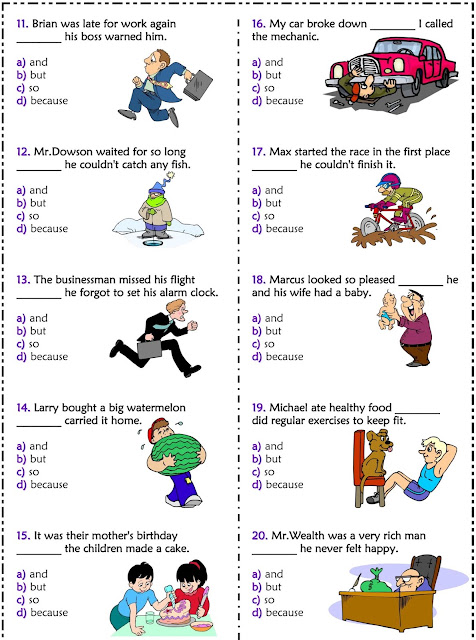 Conjunction And But So Because Exercises - English Grammar A To Z