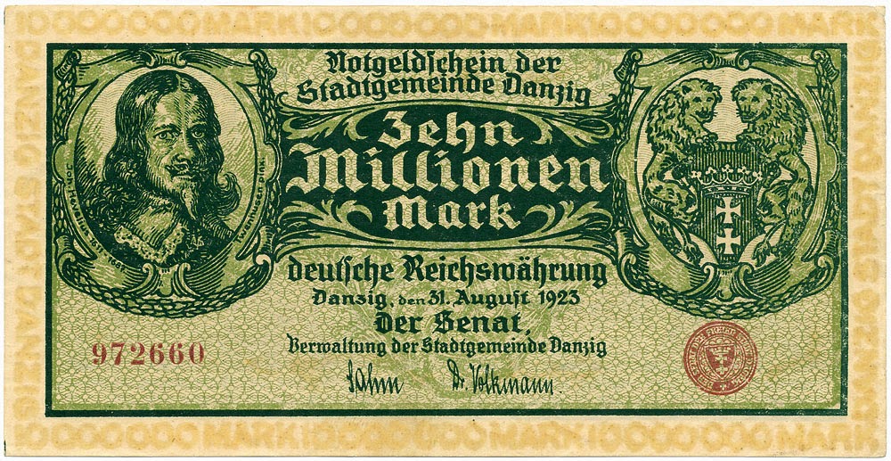 Danzig 10000000 Mark banknote 1923 Johannes Hevelius|World Banknotes ...